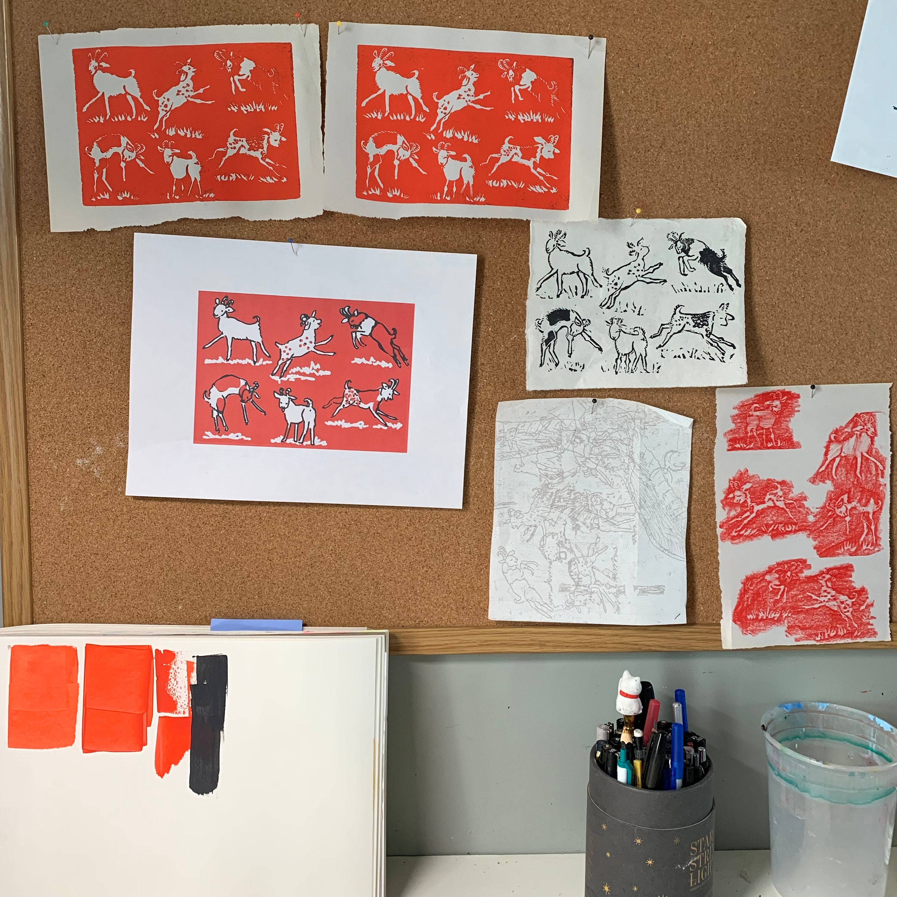 Goat Kids Linocut Print - Etsy