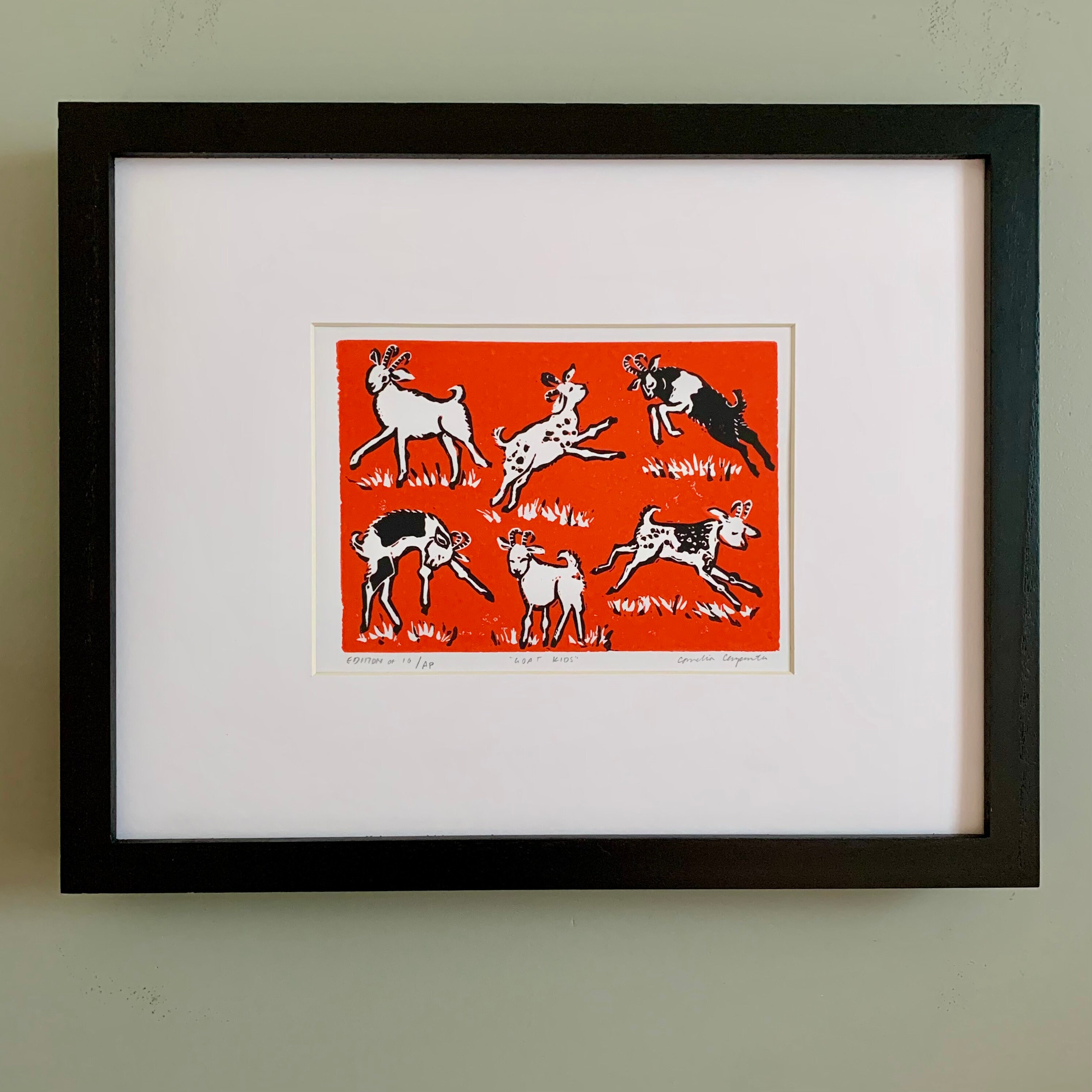 Goat Kids Linocut Print - Etsy