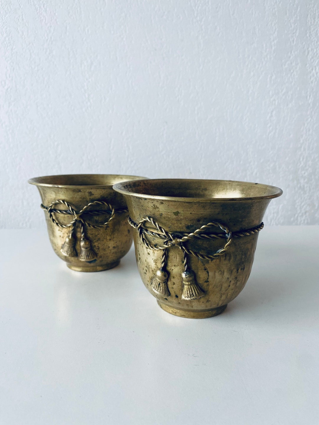Pair of Brass Cord Pot Covers - Etsy
