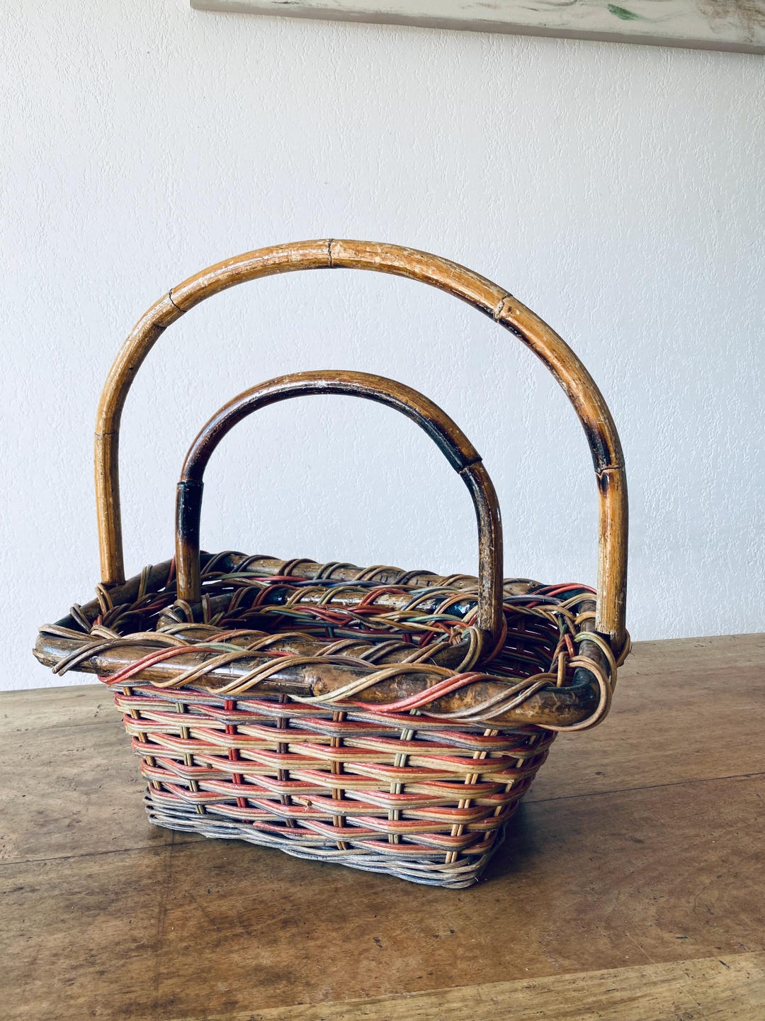 Pair of Colorful Wicker Baskets - Etsy