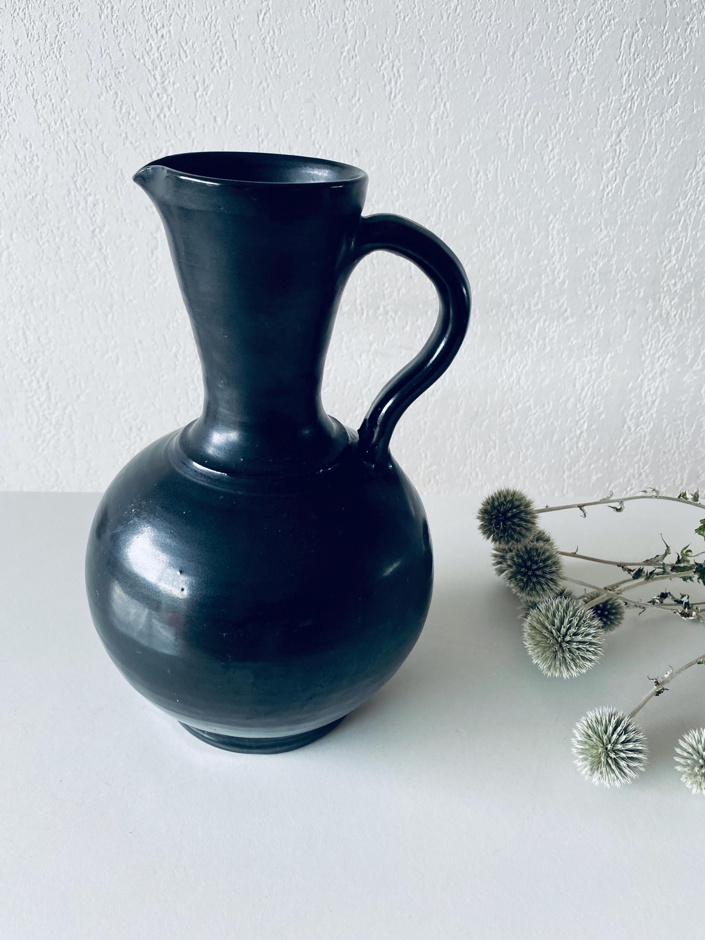 Black Glazed Stoneware Pitcher - Etsy