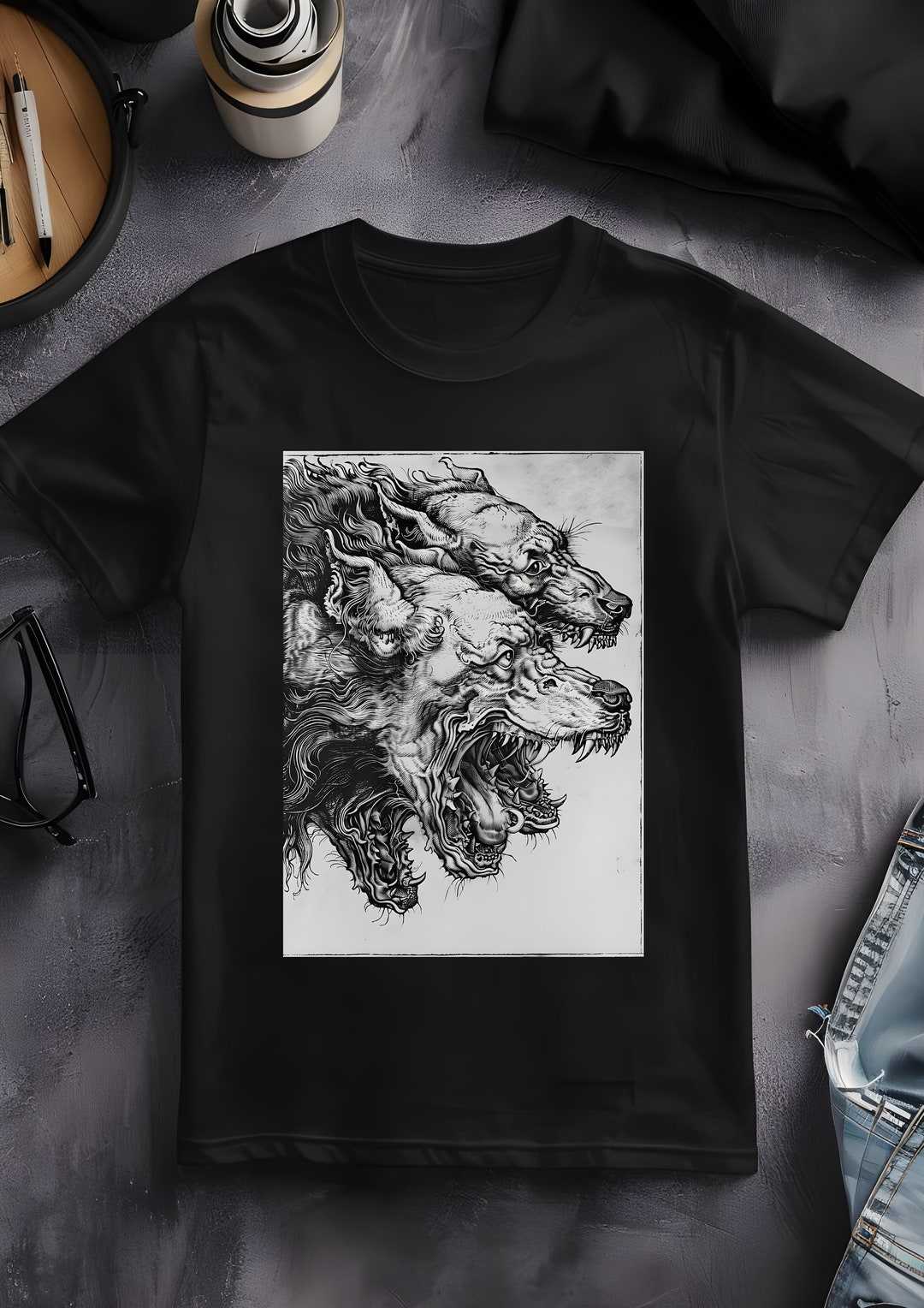 Demonic Hound Shirt engraving Style Design Dog Barking Dog Goth DND ...