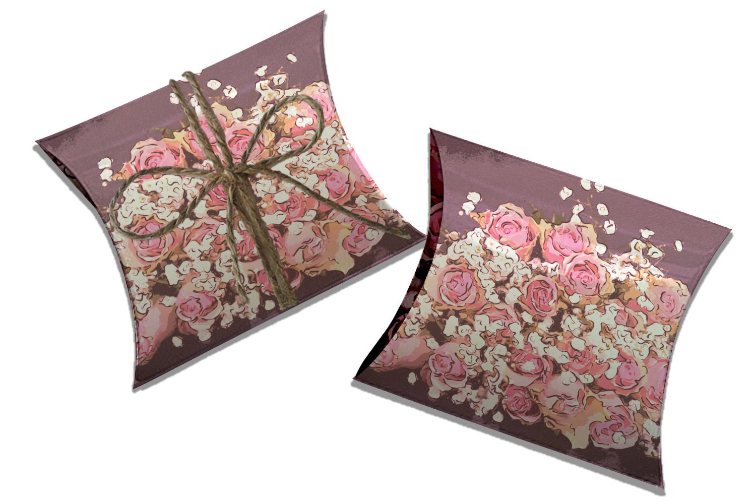 3x3 Pink Rose Bunch Printable Pillow Box //treat Box // Goodie Box ...