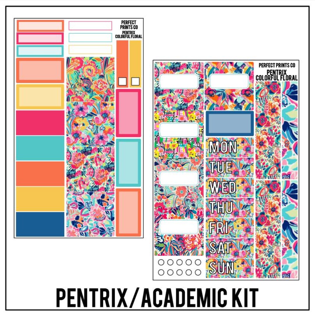 Colorful Floral Pentrix/academic Planner Sticker Kit - Etsy