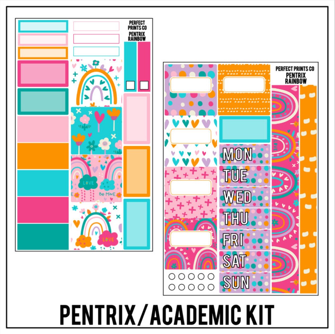 Rainbow Pentrix/academic Planner Sticker Kit - Etsy