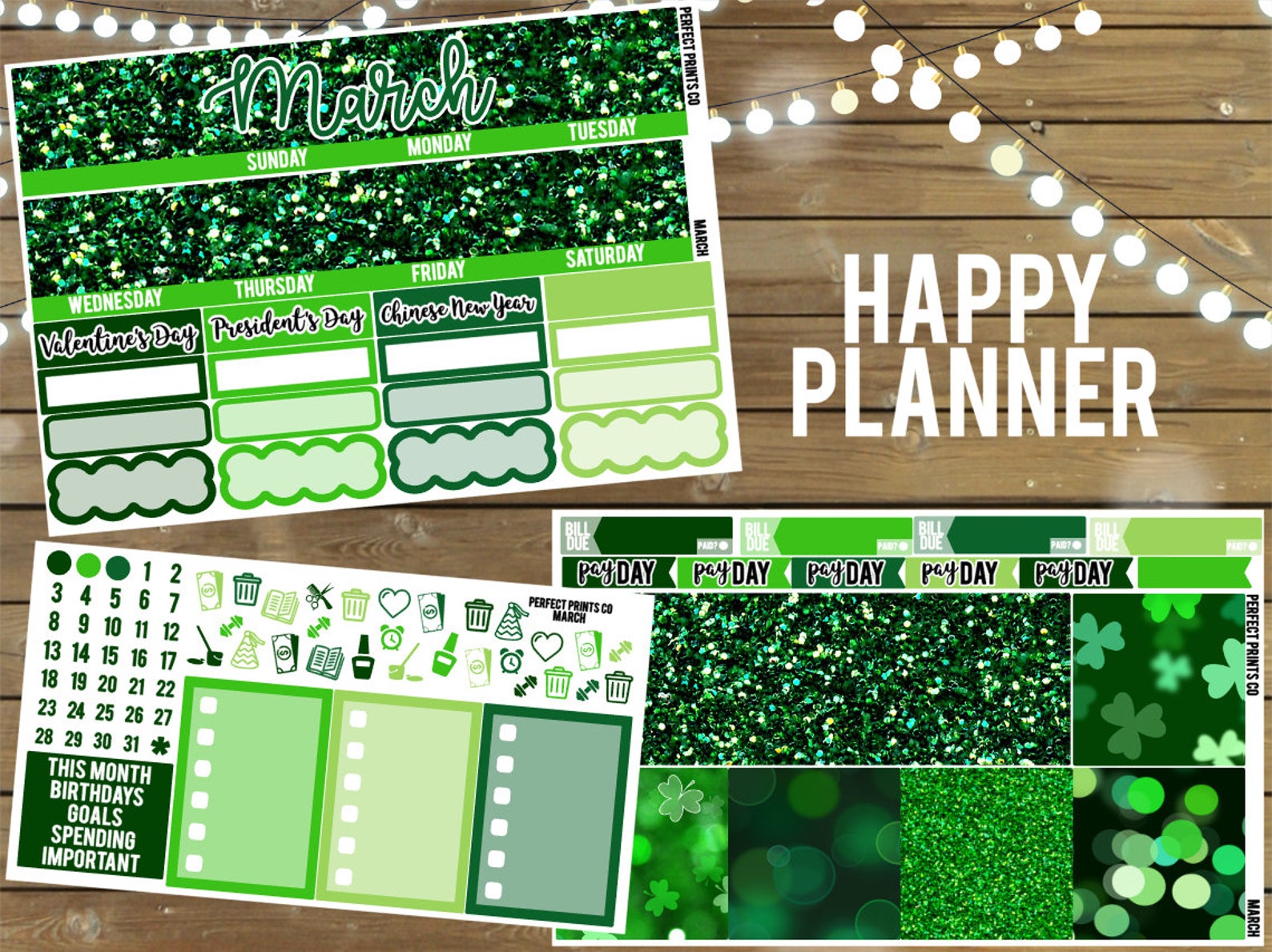 March Sparkle Monthly View Kit for Use in Erin Condren and - Etsy