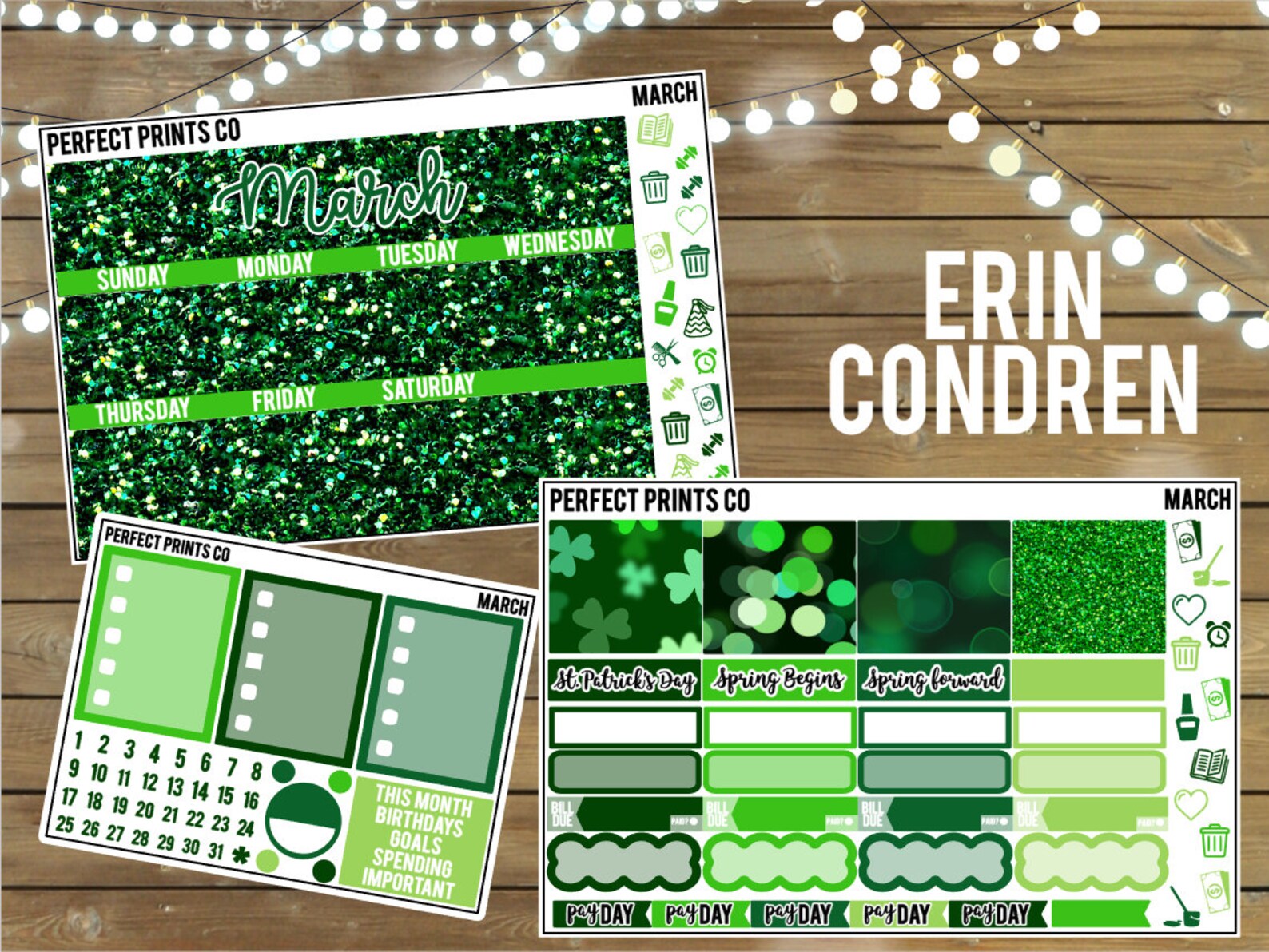 March Sparkle Monthly View Kit for Use in Erin Condren and - Etsy