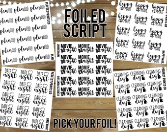Foil Custom Words Planner Stickers, Foiled Functional Script for Erin ...