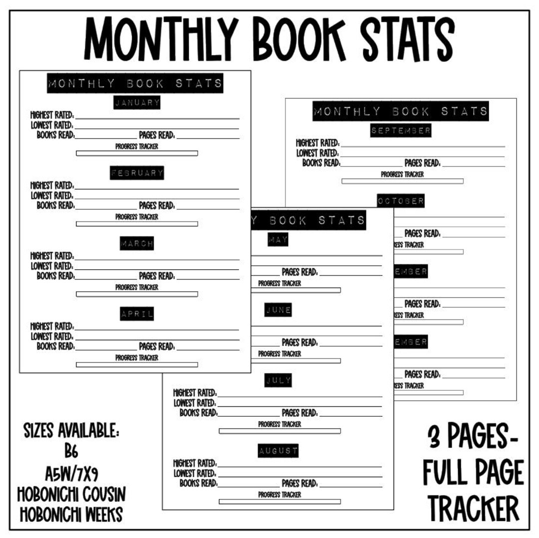 Monthly Book Stat Tracker Stickers, for Use in Any Planner - Etsy