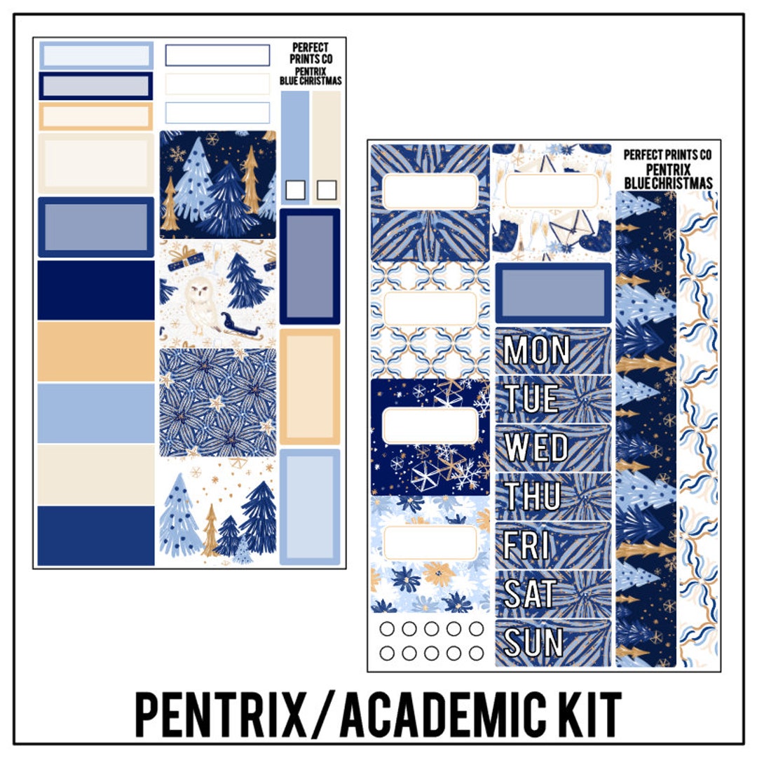 Blue Christmas Pentrix/academic Planner Sticker Kit - Etsy