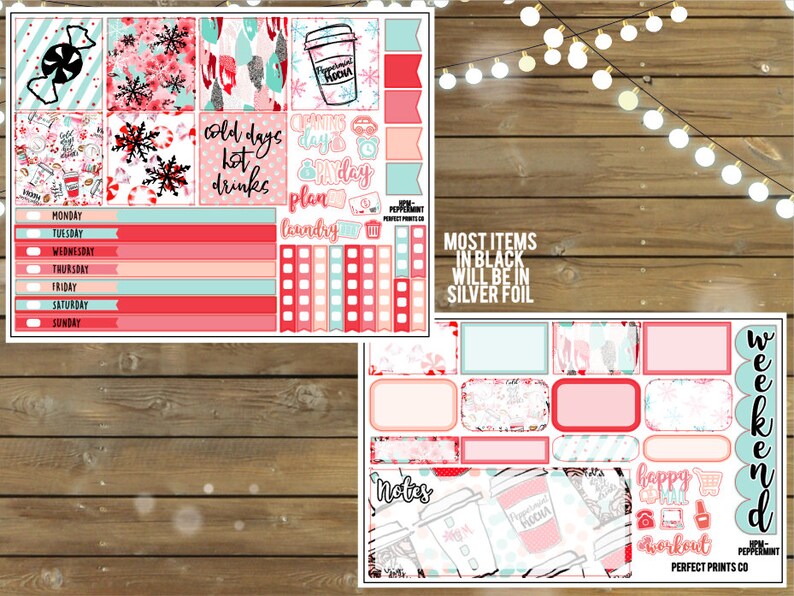 Foiled Peppermint Mocha Sticker Kit for the Mini Happy Planner - Etsy
