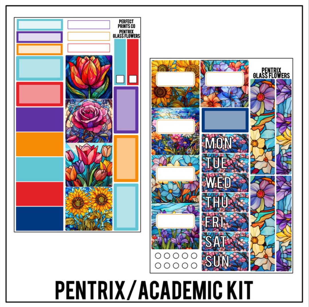 Glass Flowers Pentrix/academic Planner Sticker Kit - Etsy