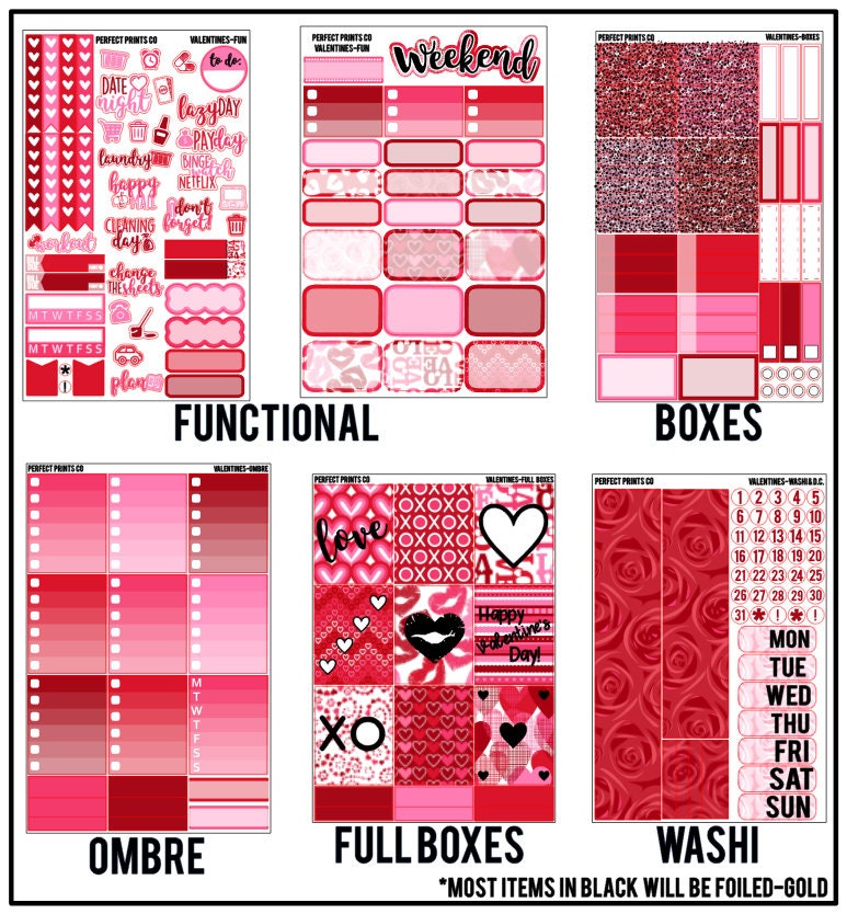 FOIL Valentine's Planner Sticker Kit for Use With Erin - Etsy