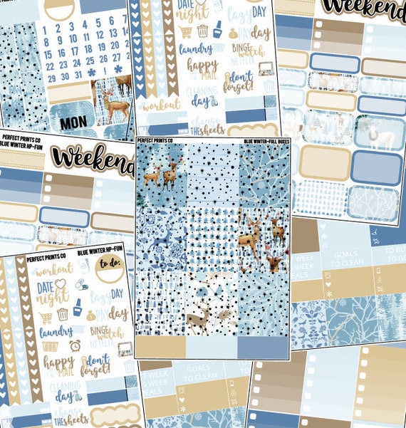 FOIL Blue Winter Planner Sticker Kit For use with Erin | Etsy