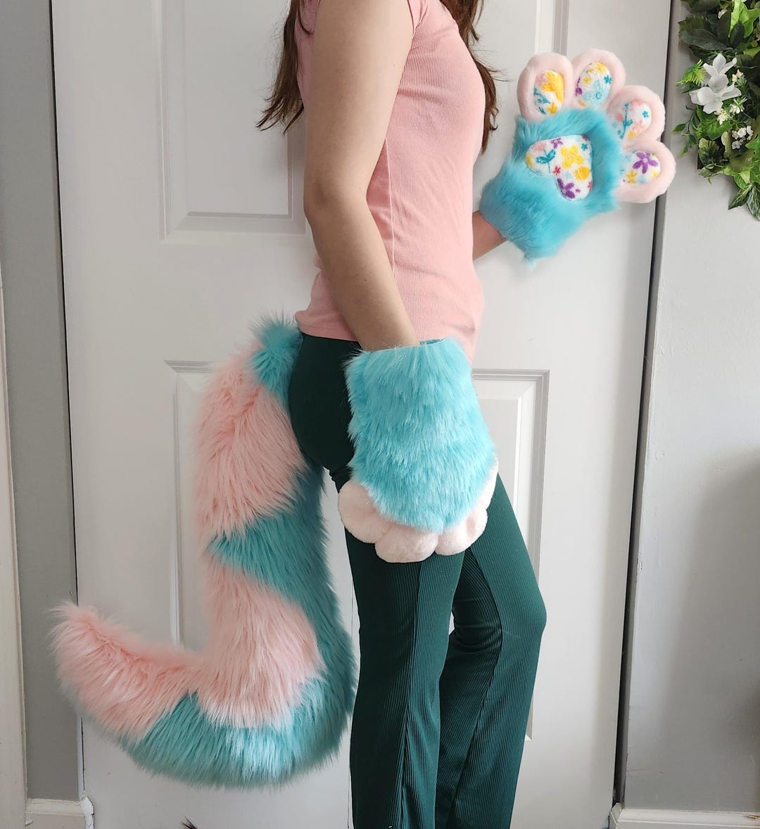 Pre-made Flower Fursuit Set! Fursuit Flatsy, Pancake Paws and Fox Tail ...