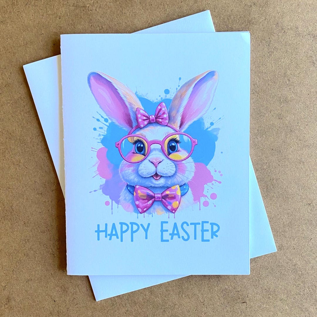 Happy Easter Bunny Card, Kids Easter Card With Bunny, Retro Easter ...