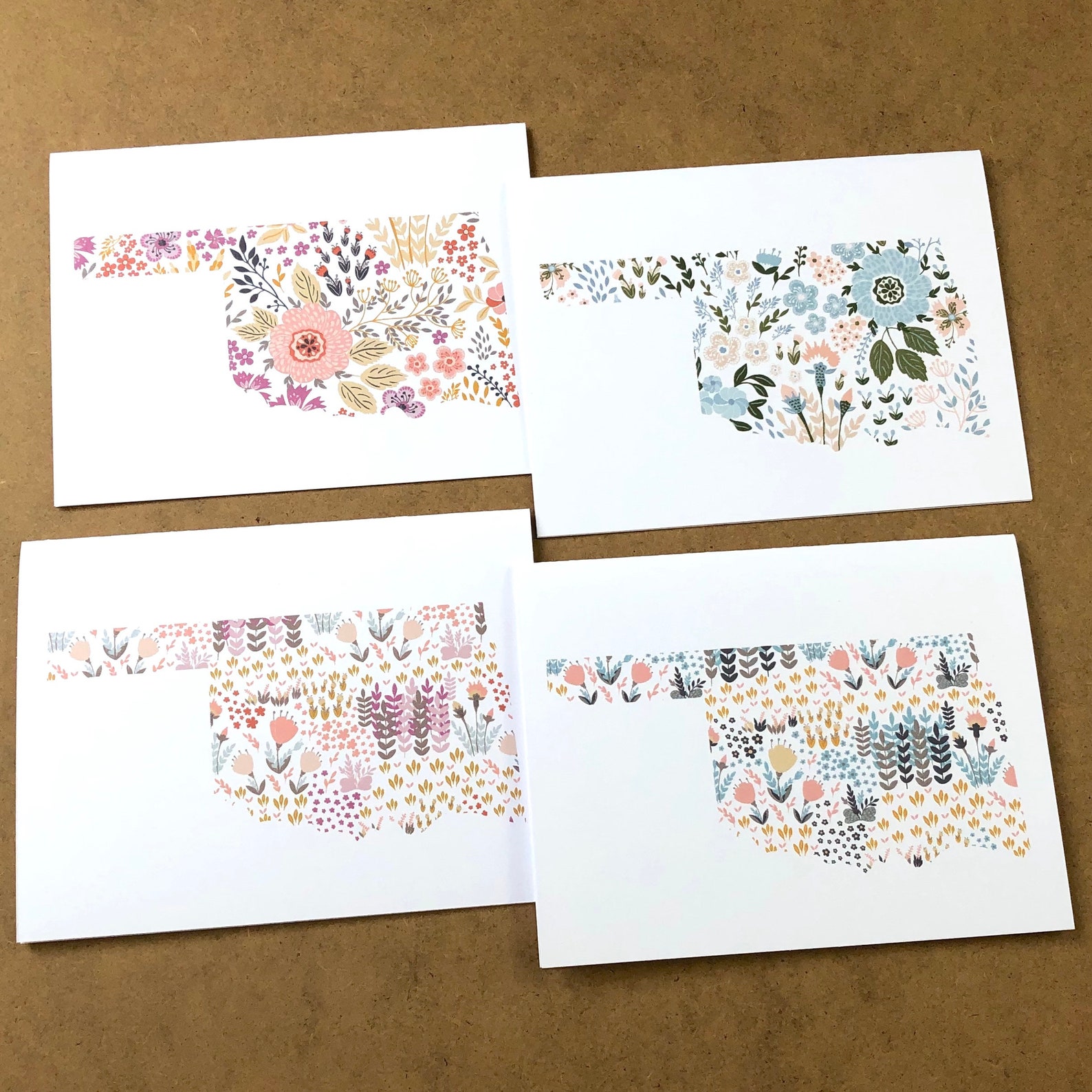 Floral Oklahoma Greeting Cards: State Map Stationery Set - Etsy