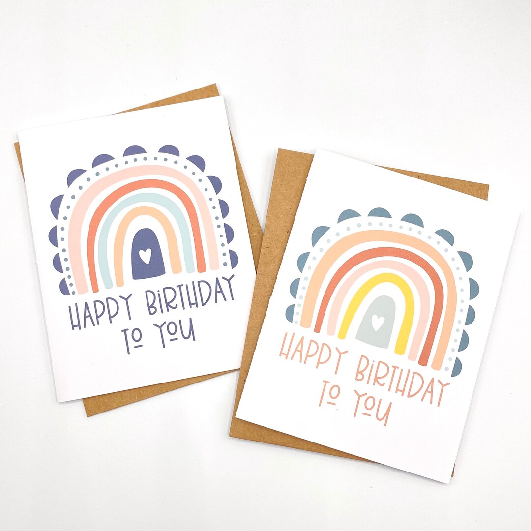 Rainbow Birthday Card, Rainbow Birthday Gift, Kids Birthday Card, Boho ...