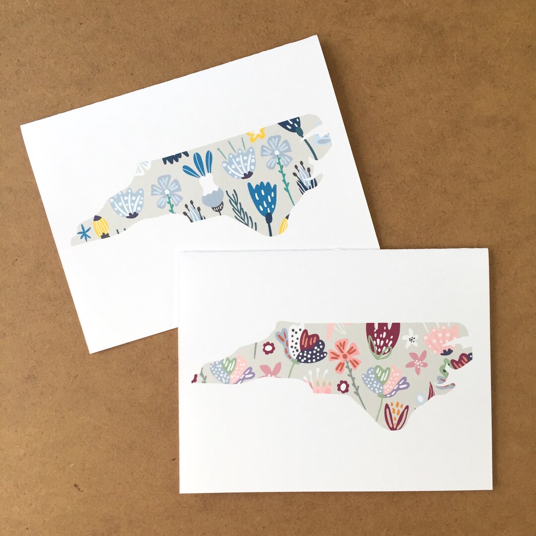 Floral North Carolina Card: NC State Map Gift - Etsy