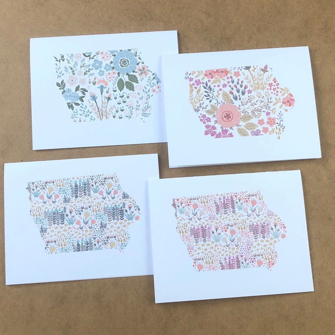 Iowa Floral Greeting Cards: State Map Stationery Set - Etsy