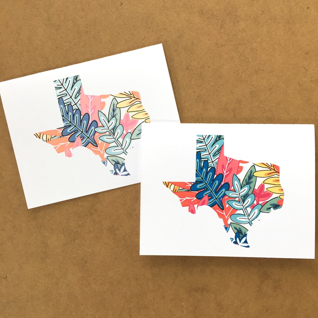 Texas Note Card: Botanical Map Art, Greetings From Texas - Etsy