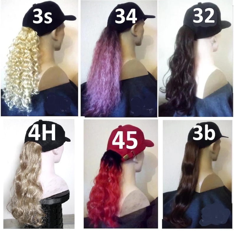 Made Baseball Cap Hat With Ponytail Attached - Various Hair Colors and ...