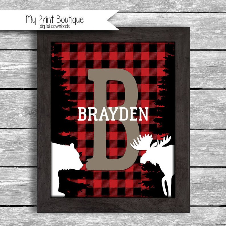 Buffalo Plaid Customized Baby/child Name Nursery Art Red - Etsy