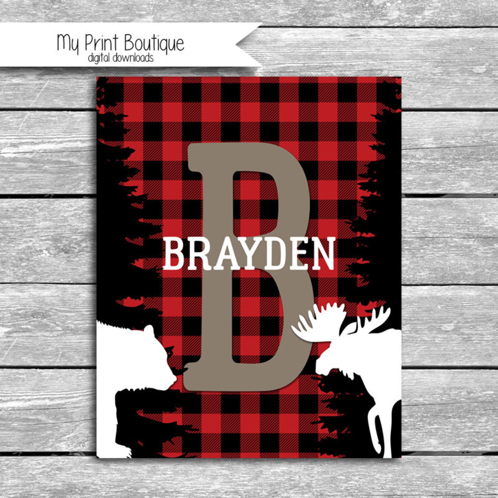 Buffalo Plaid Customized Baby/child Name Nursery Art Red - Etsy
