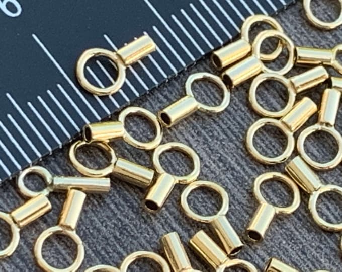 14K Yellow Gold Filled Crimp Endcap W/ring Crimp Tubes 0.48mm/1.0mm ID ...