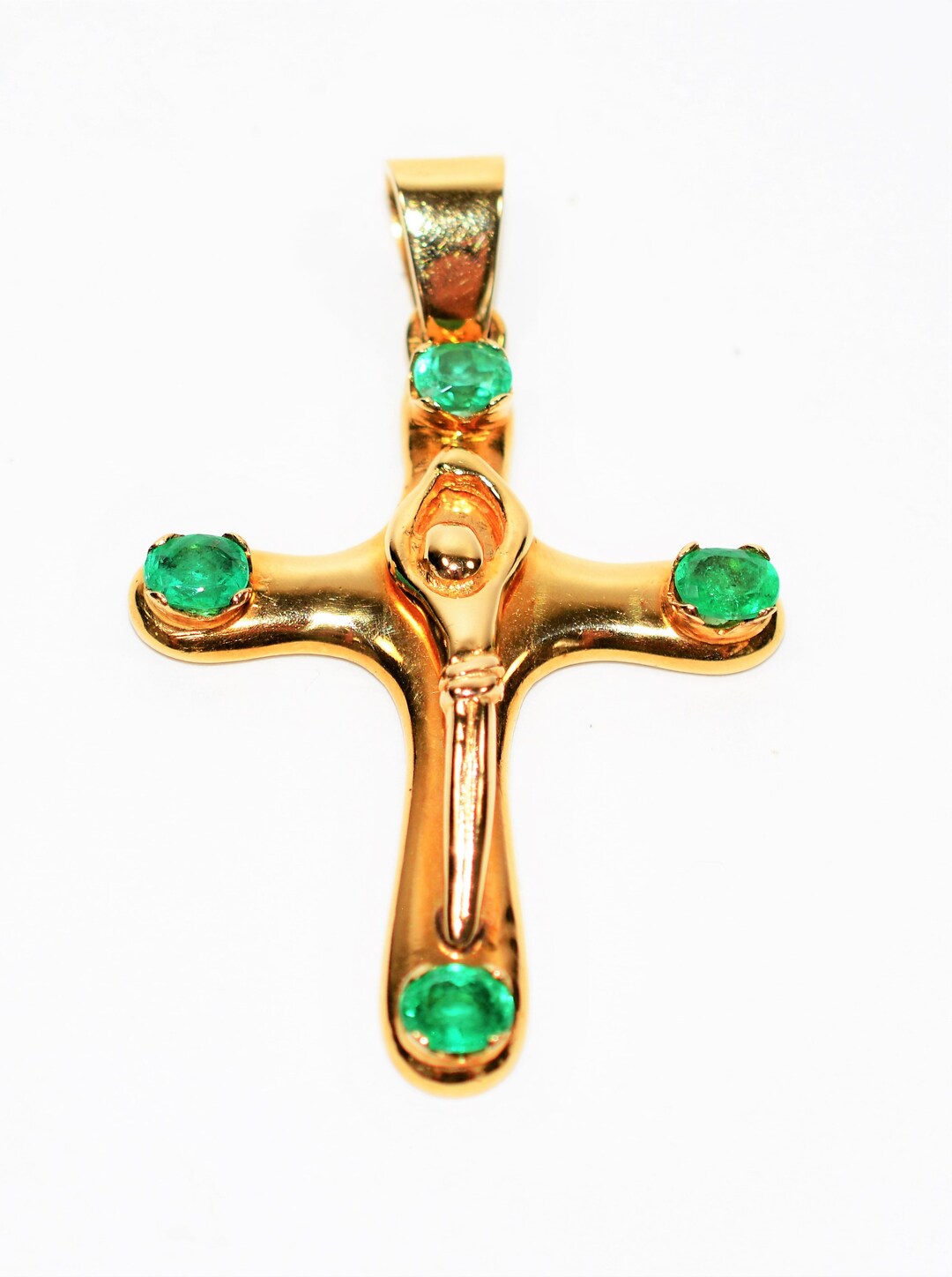 Natural Colombian Emerald 18K Solid Yellow Gold 2.20tcw Cross Crucifix ...