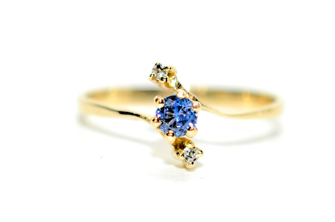 Natural Benitoite & Diamond Ring 14K Solid Gold .19tcw Rare Gemstone ...