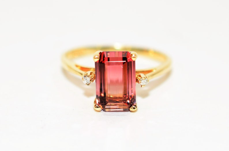 Bi-color Pink Tourmaline Diamond Ring: 10K Gold Statement Ring 2.85tcw ...
