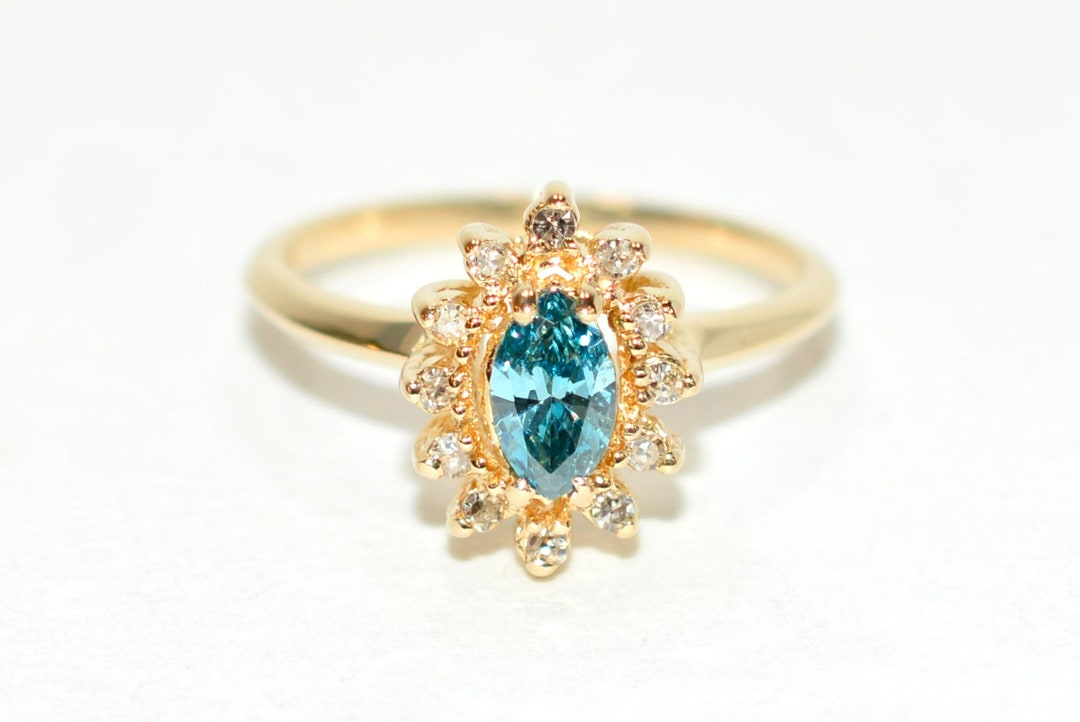GIA Certified Natural Fancy Blue Diamond Ring 14K Solid Gold .52tcw ...