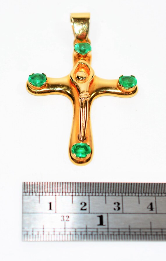 18K Gold Colombian Emerald Cross Pendant: Religious R… - Gem