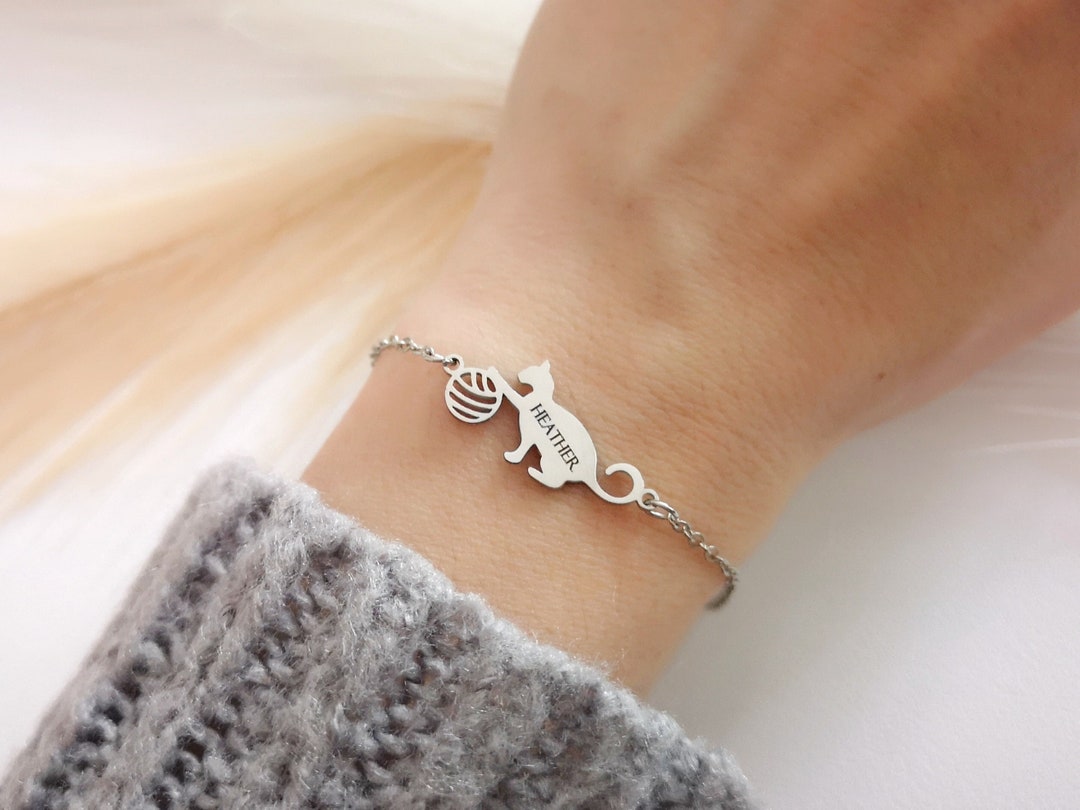 Personalized Little Cat Bracelet Cat Name Necklace Cat's Lover Gift ...