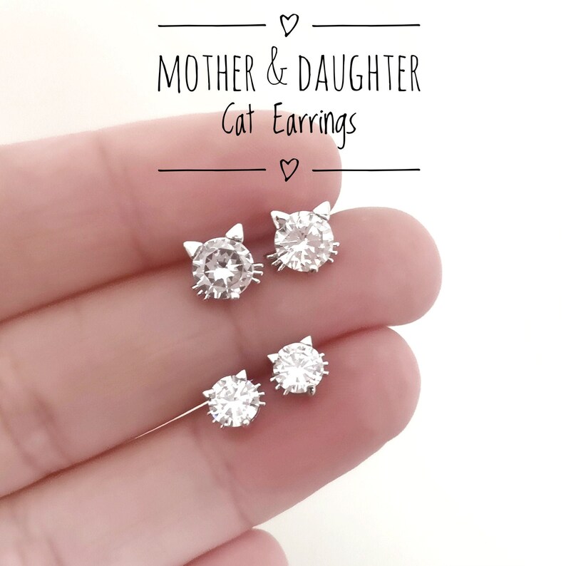 Cat Zirconia Earrings Cat Jewelry Animal Earrings Children Gift Tiny ...