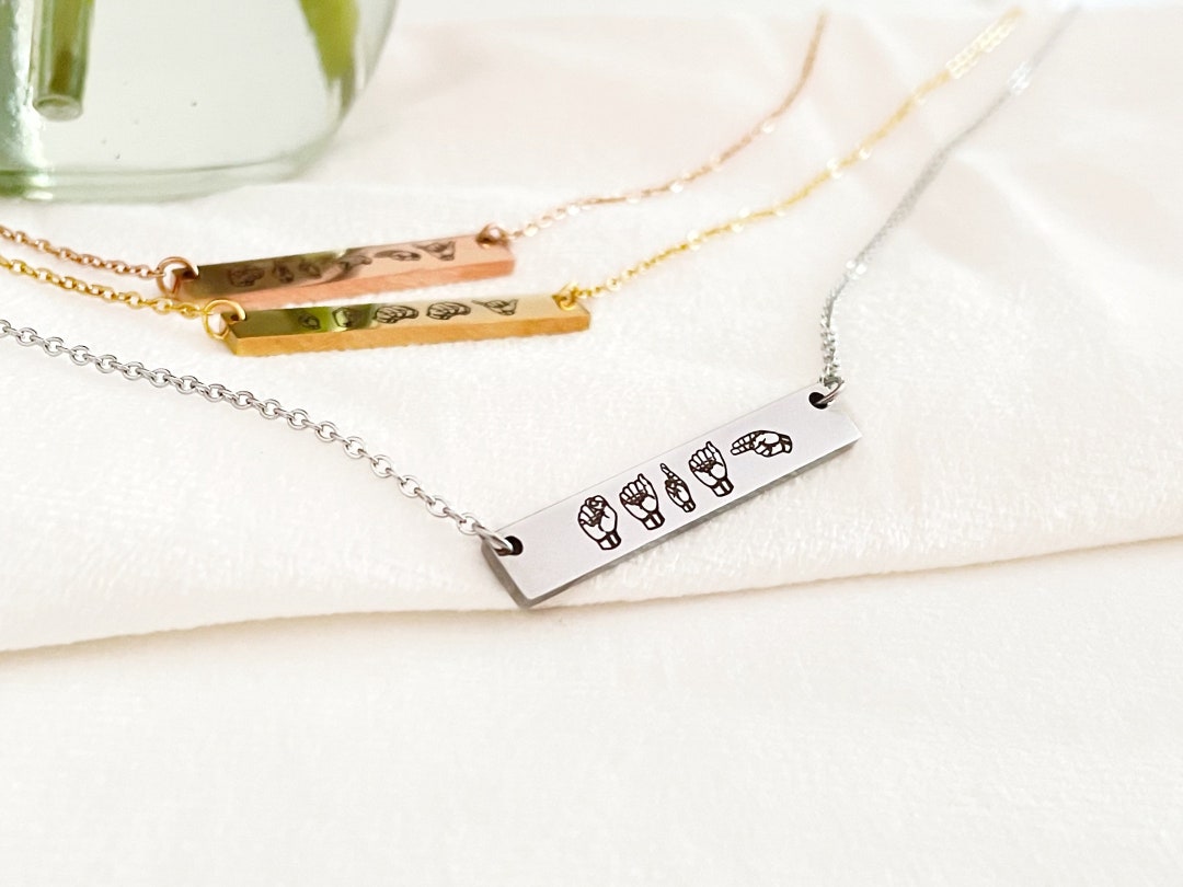Sign Language Necklace ASL Necklace Name Necklace Custom Bar Necklace ...
