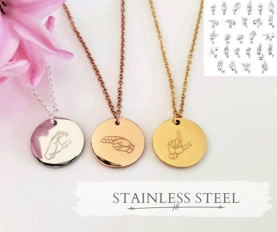 Initial Sign Language Necklace ASL Necklace Personalized | Etsy