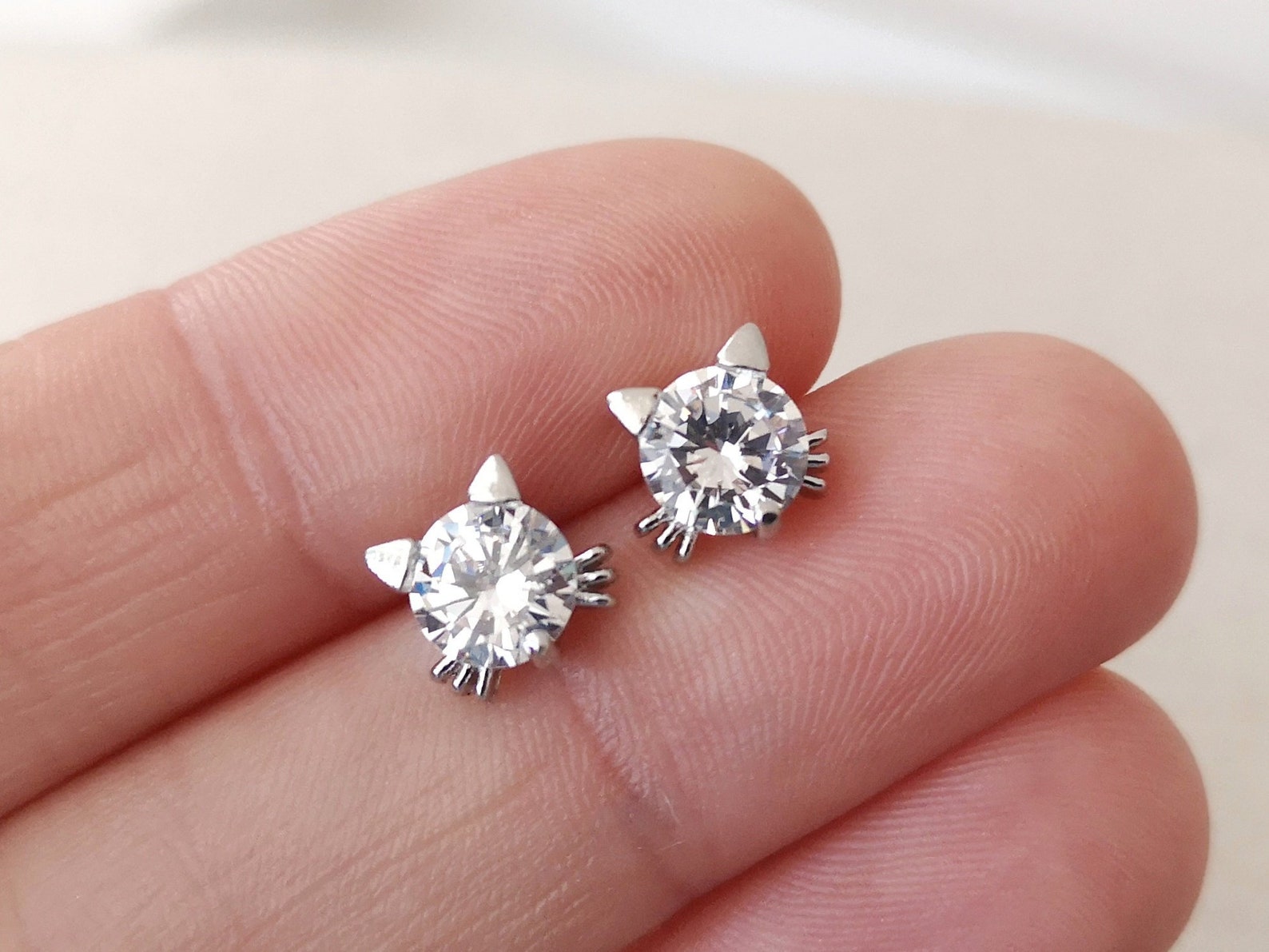 Cat Zirconia Earrings Cat Jewelry Animal Earrings Children Gift Tiny ...