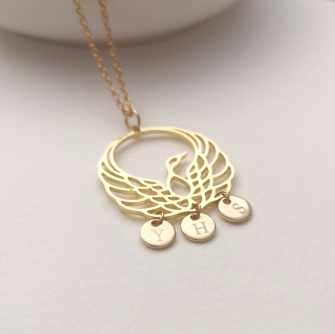 Personalized Phoenix Necklace Tiny Initial Necklace Bird Jewelry Custom ...