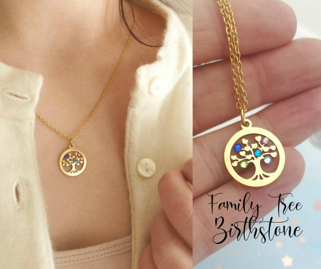 Family Tree Necklace Birthstone Tree Pendant Tree Jewelry - Etsy