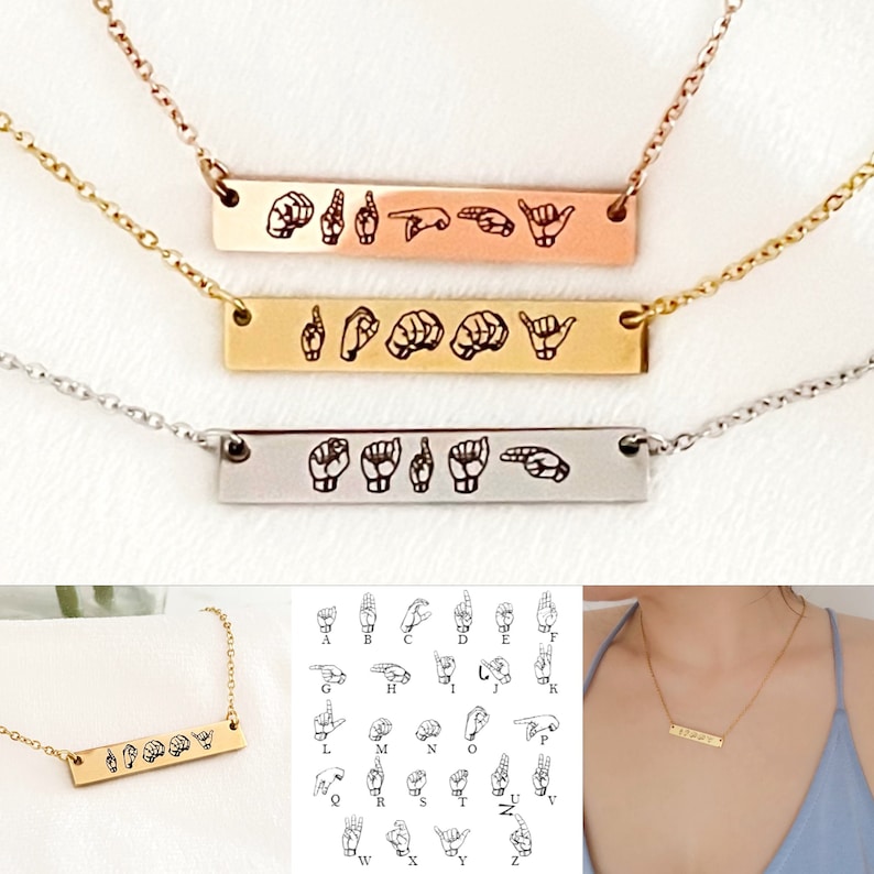 Sign Language Necklace ASL Necklace Name Necklace Custom Bar Necklace ...