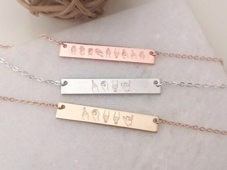 Sign Language Necklace ASL Necklace Name Necklace Custom Bar | Etsy