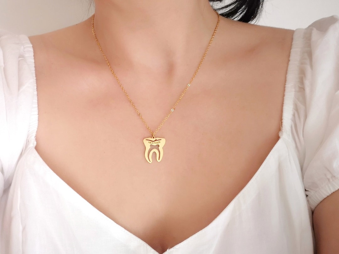 Personalized Tooth Necklace Gold Tooth Name Necklace Tooth Jewelry ...