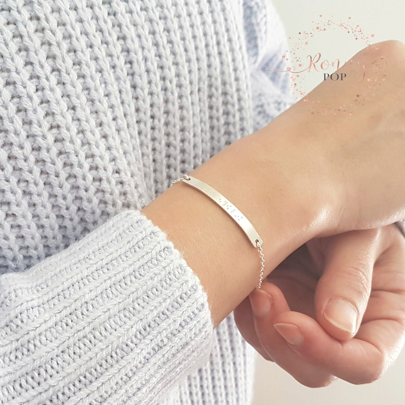 Engraved Dainty Bar Braille Bracelet Braille Alphabet Name Jewelry ...