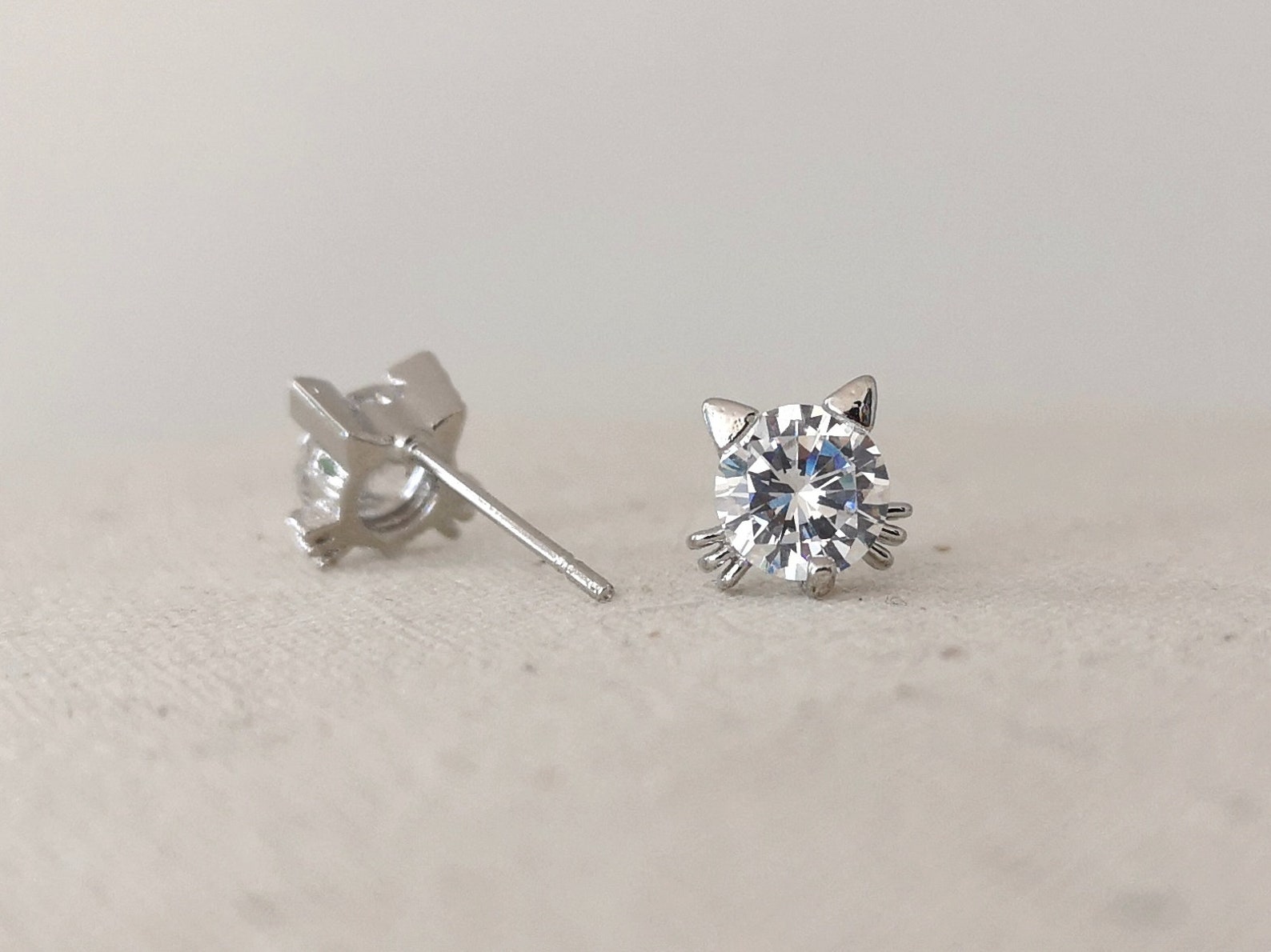 Cat Zirconia Earrings Cat Jewelry Animal Earrings Children Gift Tiny ...