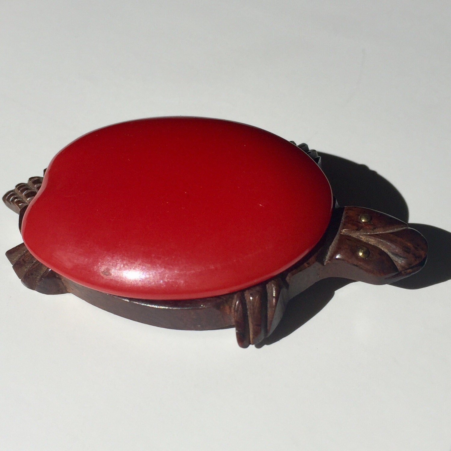 Bakelite Turtle Pin Brooch Set in Wood With Brass Eyes - Etsy