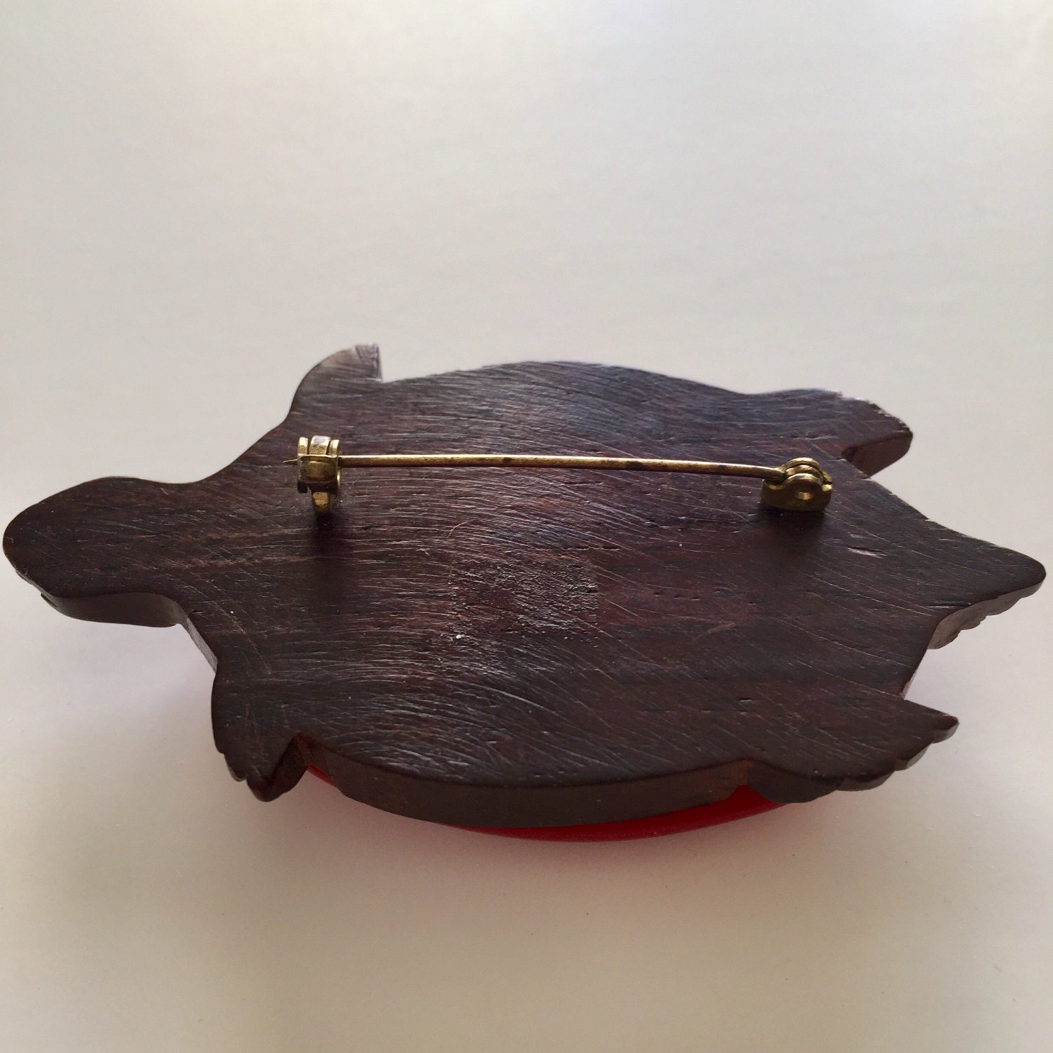 Bakelite Turtle Pin Brooch Set in Wood With Brass Eyes - Etsy