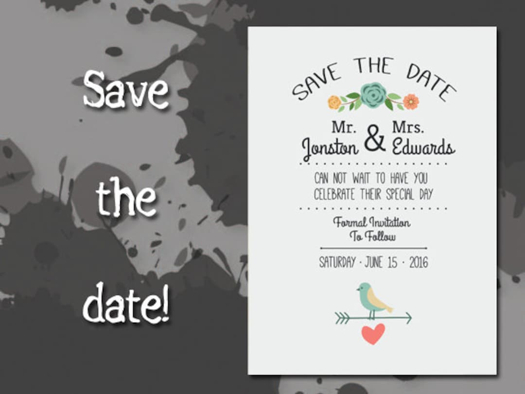Wedding Save the Date, Printable PDF, Getting Married, Bird, Heart and ...