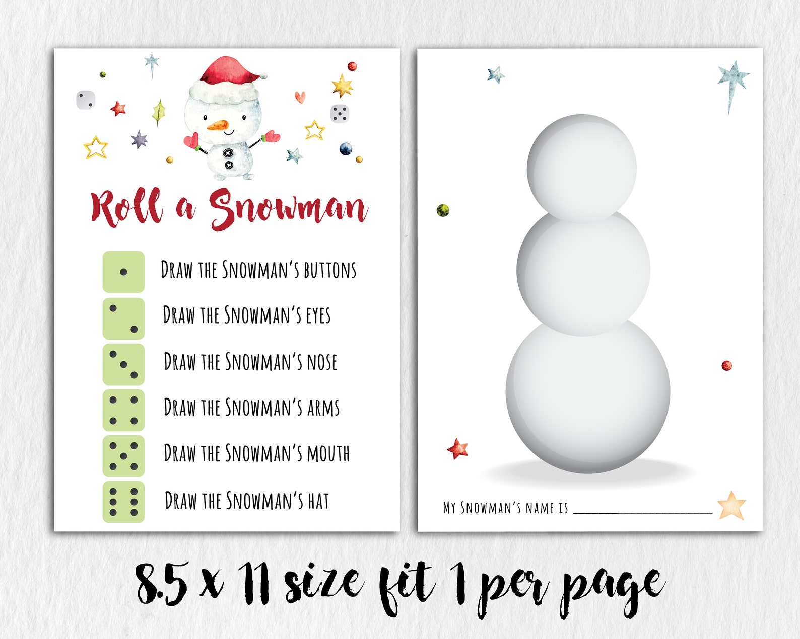 Christmas Roll A Snowman Dice Game,christmas Dice Game,printable ...
